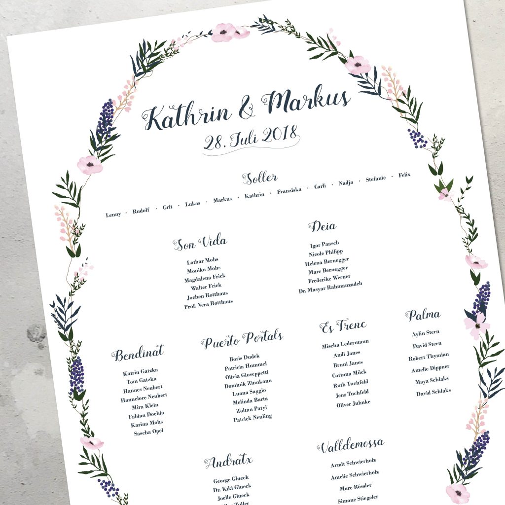 Floral Table Plan - Designed by Joe
