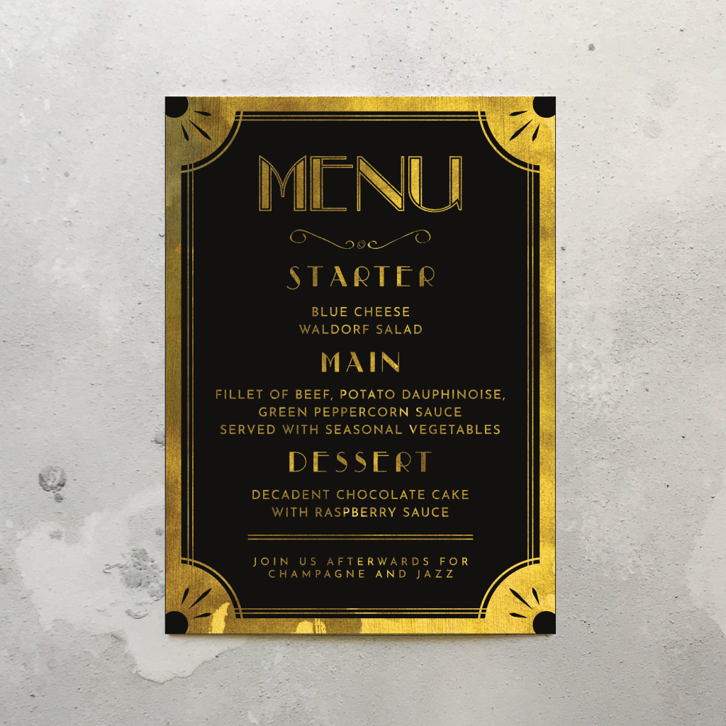 Great Gatsby Menus - Designed by Joe