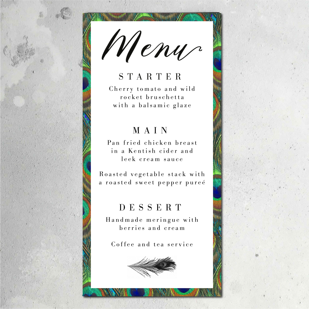 Peacock Menus - Designed by Joe